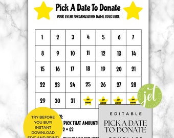 Pick a Date Fundraiser, Editable All Purpose Template, Calendar Sponsor ...