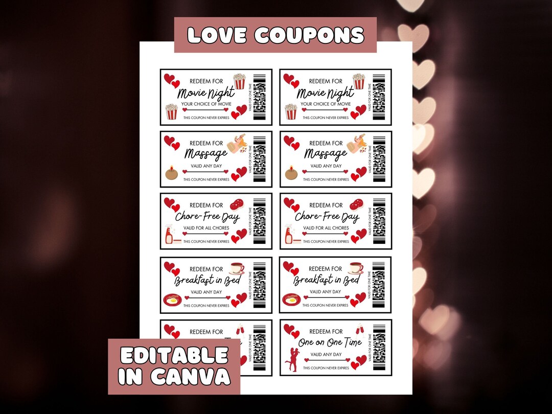 Editable Love Coupons: Romantic Gift Template (digital Download) - Etsy
