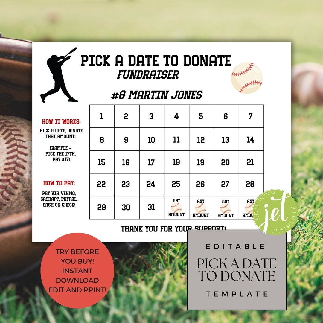 Pick a Date Fundraiser, Editable All Purpose Template, Calendar Sponsor ...