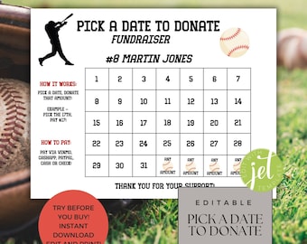Pick a Date Fundraiser, Editable All Purpose Template, Calendar Sponsor ...