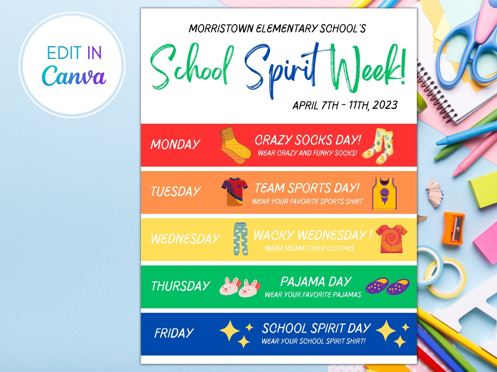 School Spirit Week Flyer | Printable School Activity Schedule | School ...