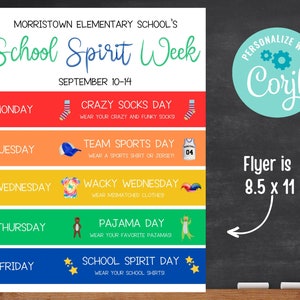 School Spirit Week Flyer Printable School Activity Schedule - Etsy