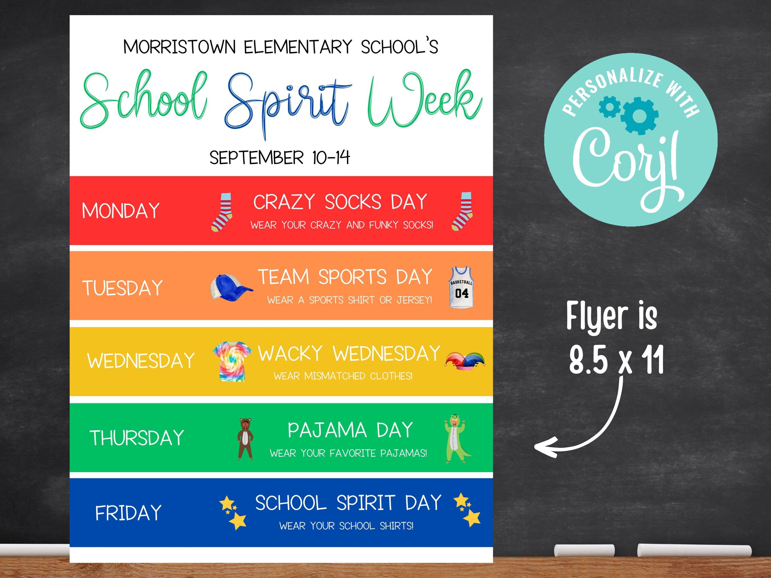 School Spirit Week Flyer Printable School Activity Schedule School Pto ...