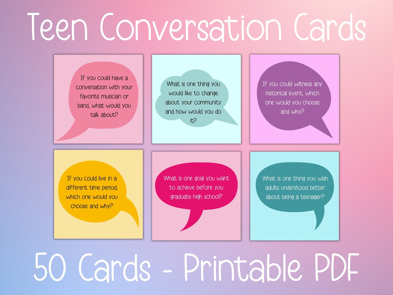 Teen Conversation Starter Cards, Group Therapy Game (printable PDF) - Etsy