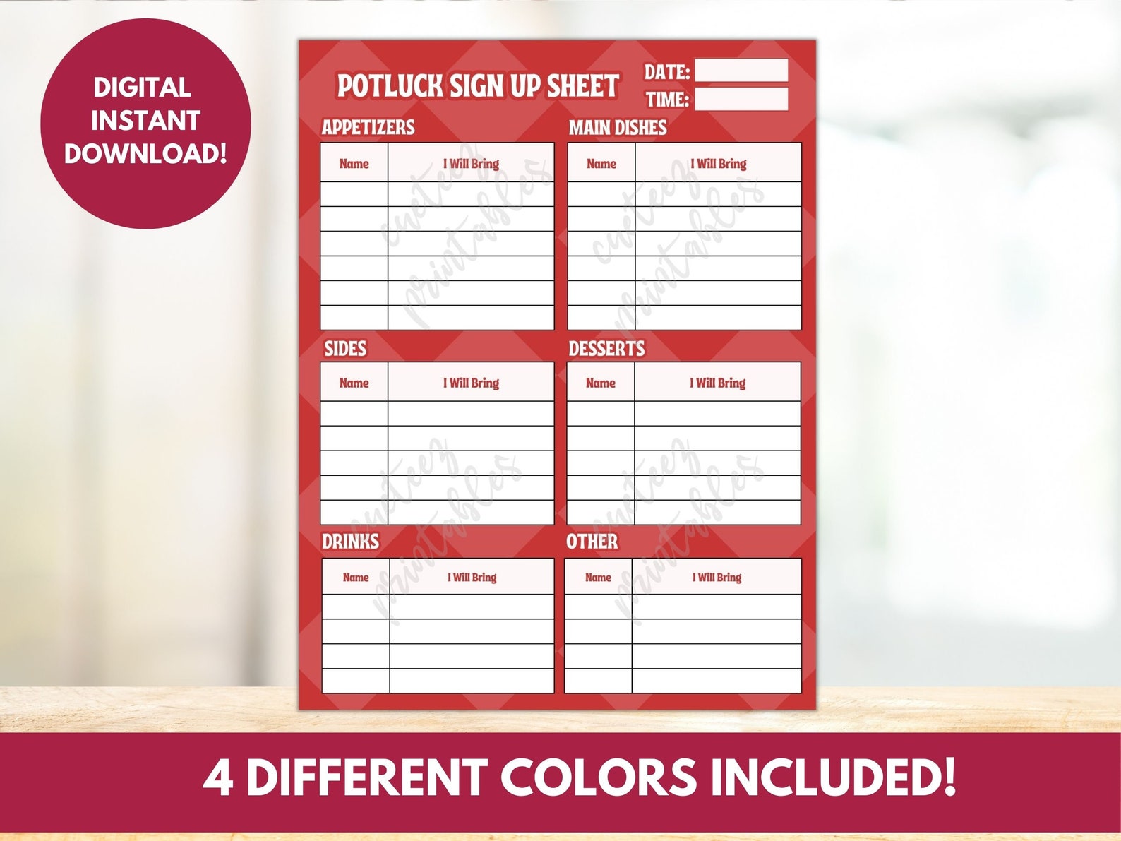 Potluck Sign up Sheet, Printable for Potluck Party, Sign up for Potluck ...