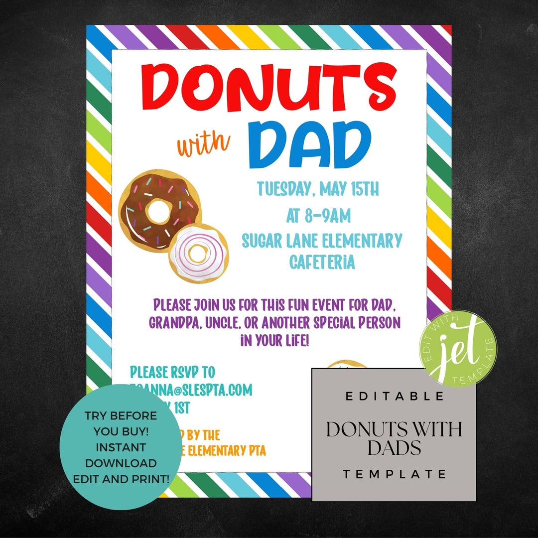 Donuts With Dad, Donuts With Dad Flyer, Donuts With Dad Editable ...