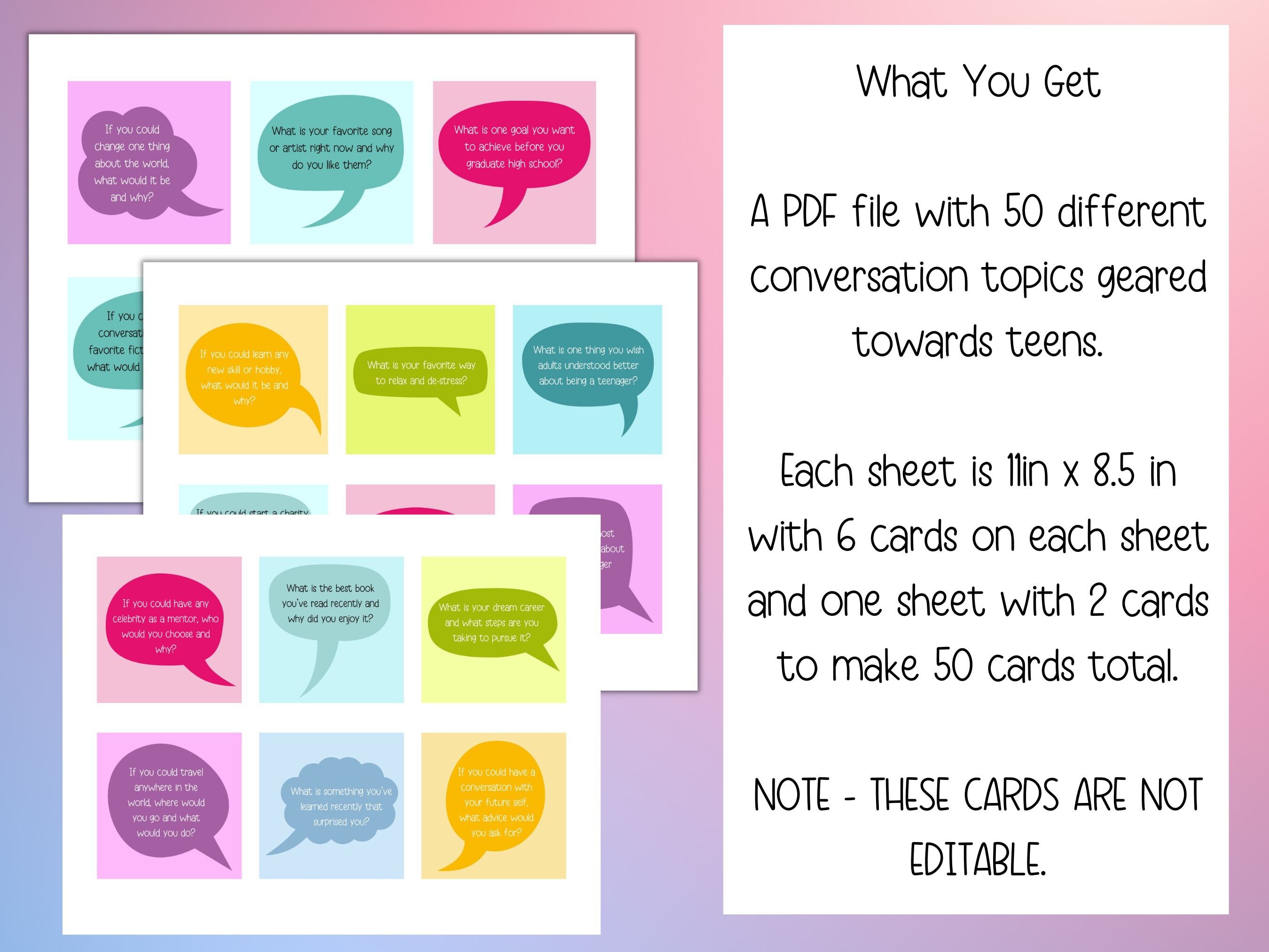 Conversation Starters Cards for Teens, High School Resources, Group or ...