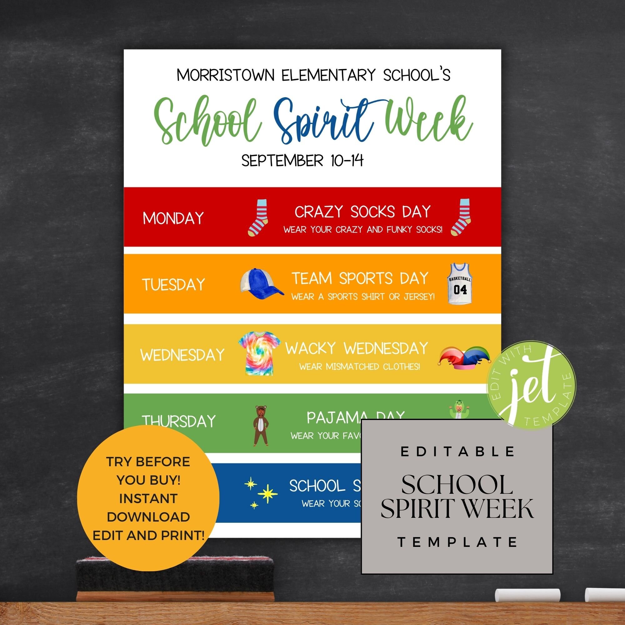 School Spirit Week Flyer | Printable School Activity Schedule | School ...