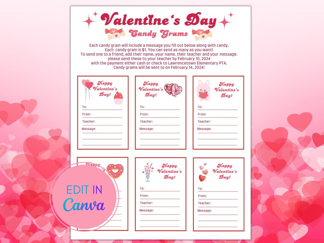 Editable Valentine's Day Candy Gram Template: School PTA Fundraiser ...