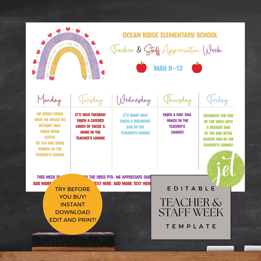 Editable Teacher Appreciation Week Flyer, School Staff Appreciation ...