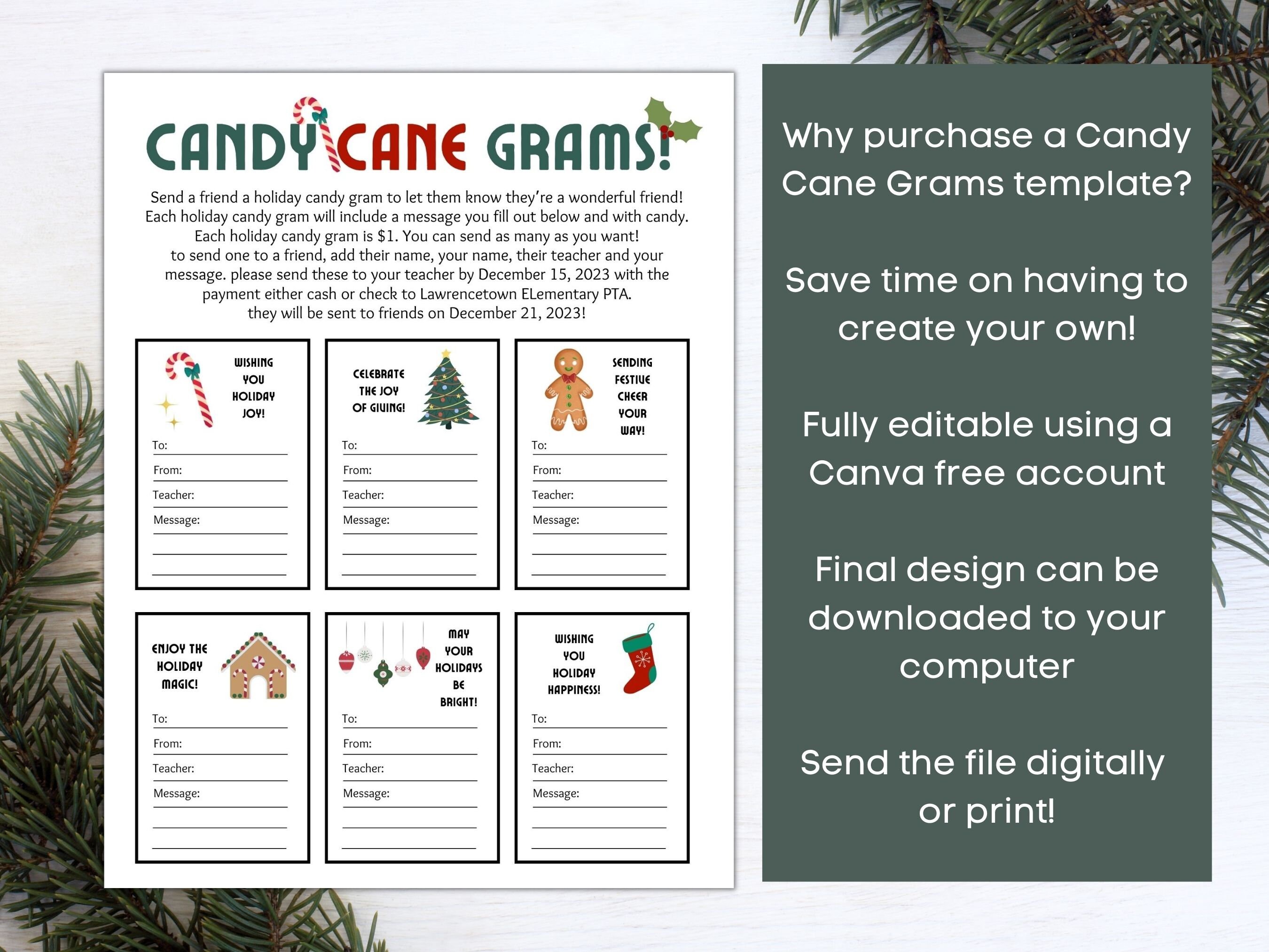 Editable Candy Cane Gram, Christmas Candy Gram, Candy Gift Tag, School ...