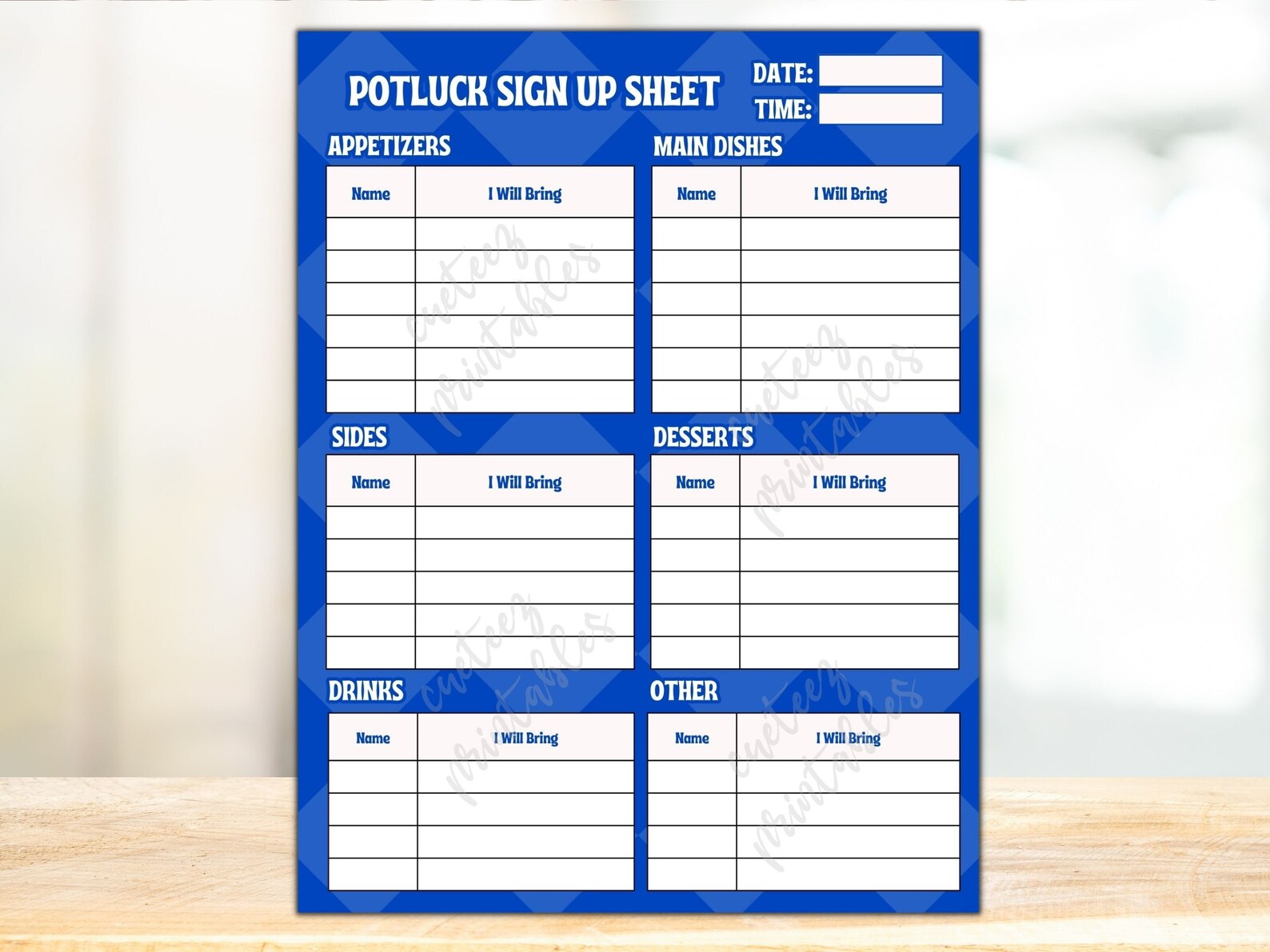 Potluck Sign up Sheet, Printable for Potluck Party, Sign up for Potluck ...