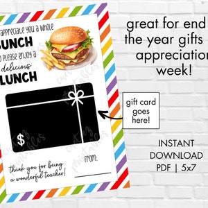 Teacher Gift Card Holder Lunch Gift Card, Teacher Appreciation Card ...