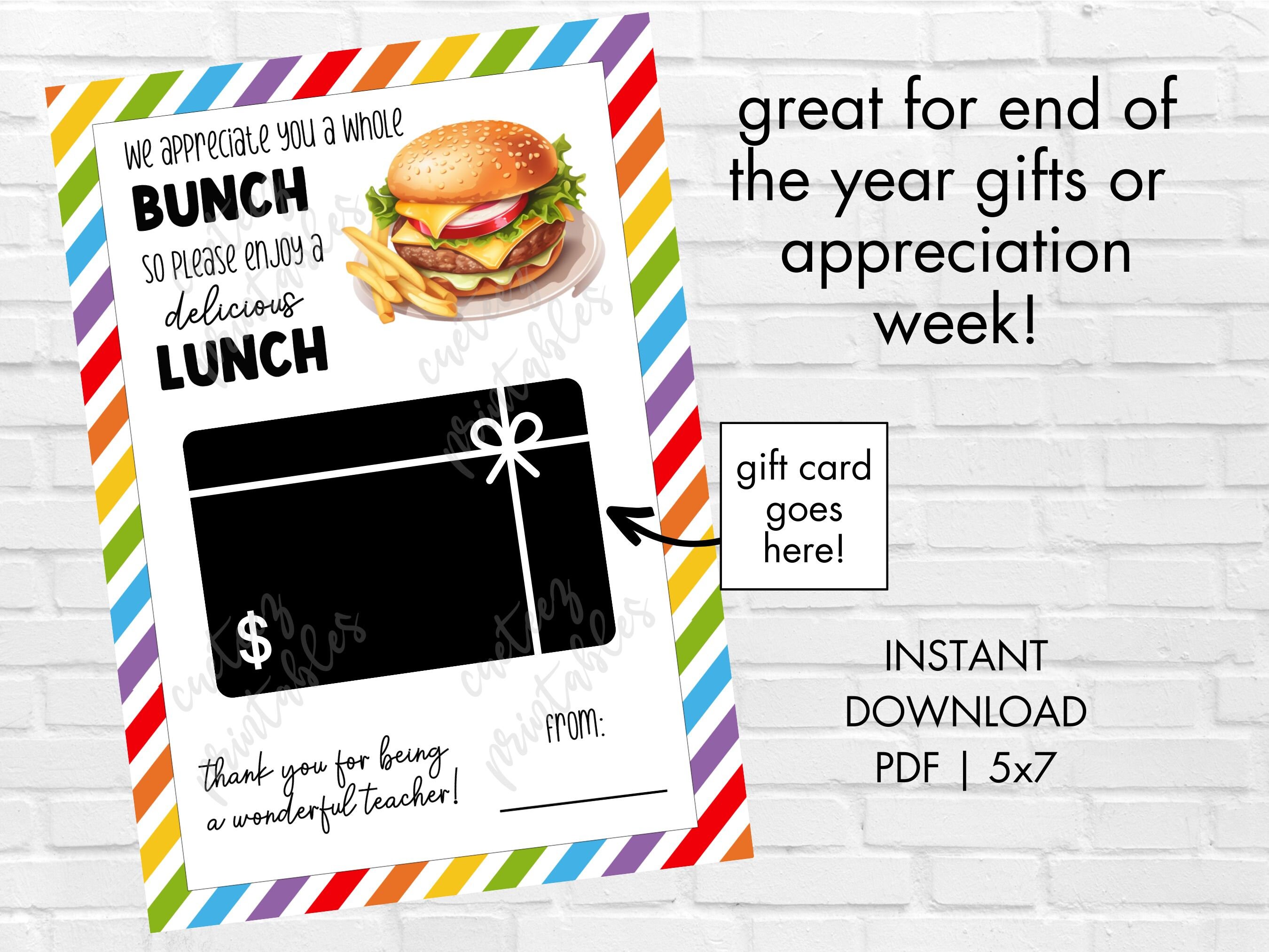 Teacher Gift Card Holder Lunch Gift Card, Teacher Appreciation Card ...