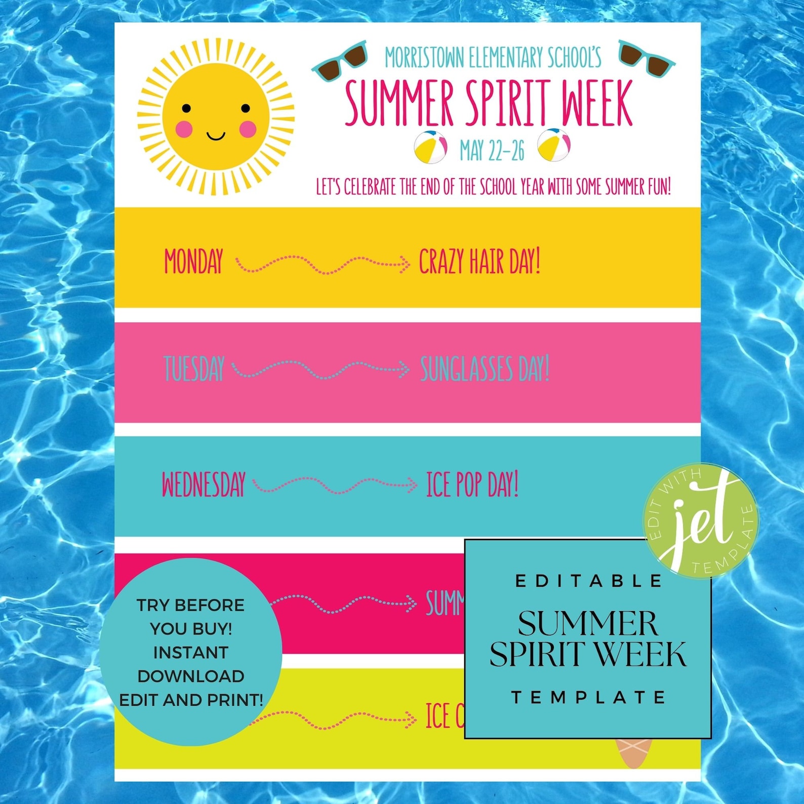 Summer Spirit Week Flyer: Printable School Activity Schedule (digital ...