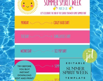 School Spirit Week Flyer | Printable School Activity Schedule | School ...