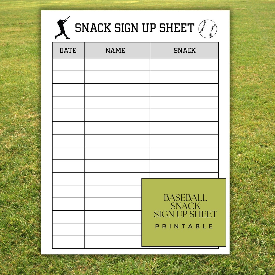 Printable Sports Sign up Sheet | Digital Template | Baseball Printable ...