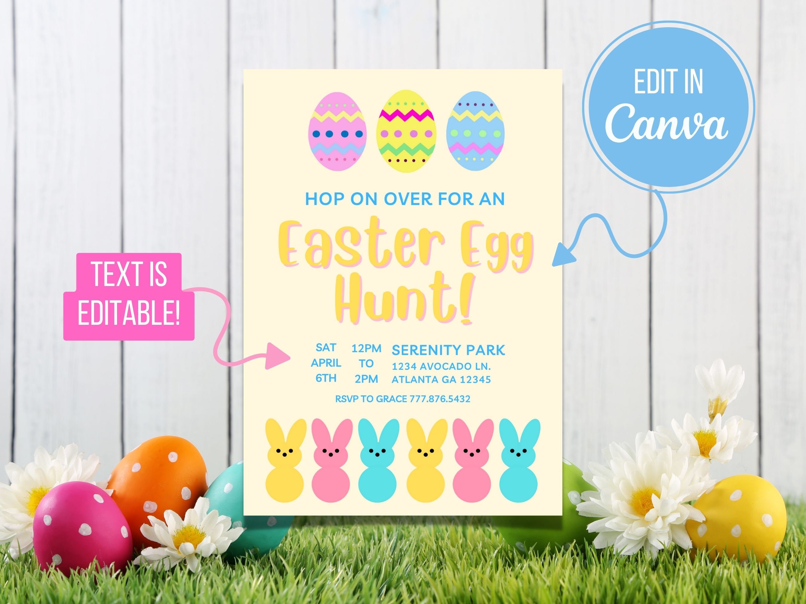 Easter Egg Hunt Invitation Editable Party With My Peeps Invite ...