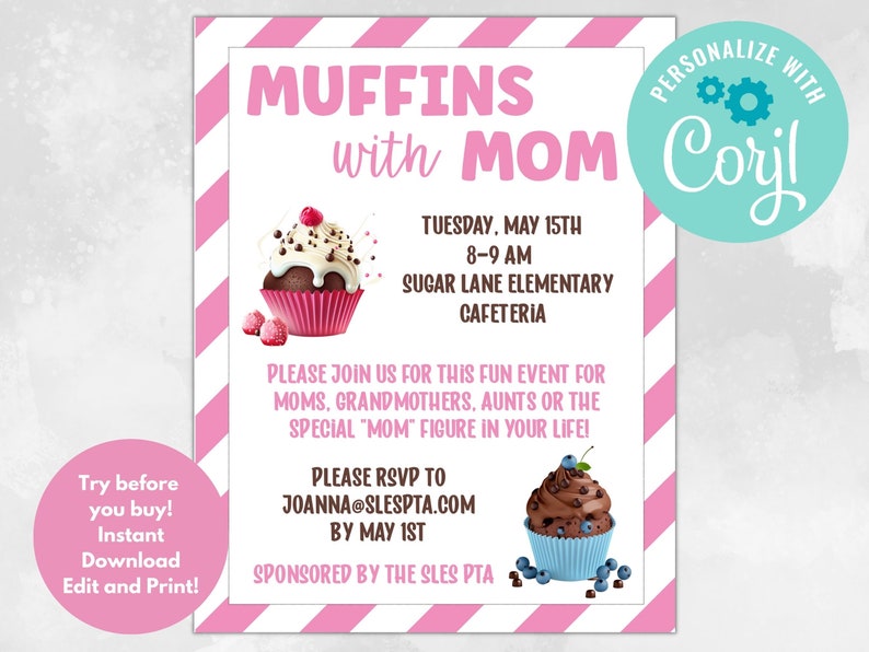 Muffins With Mom Editable Flyer Muffins With Moms Editable - Etsy