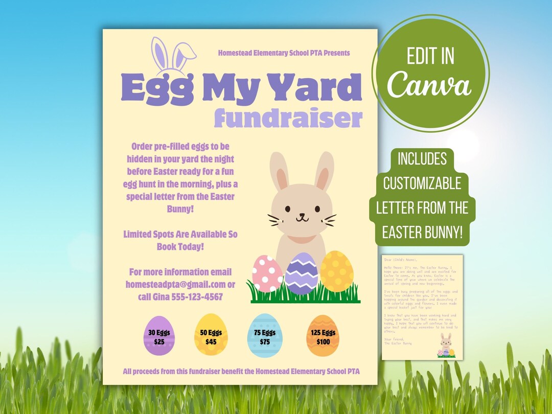 Editable Egg My Yard Flyer Easter Fundraiser Church Neighborhood Egg ...