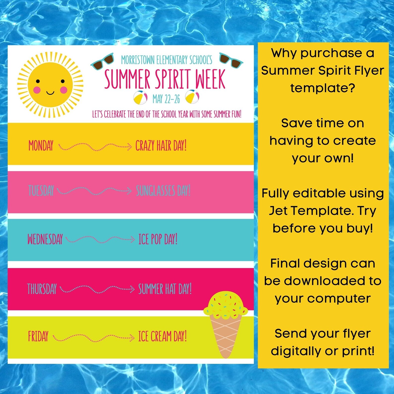 Summer Spirit Week Flyer | Printable School Activity Schedule | Summer ...