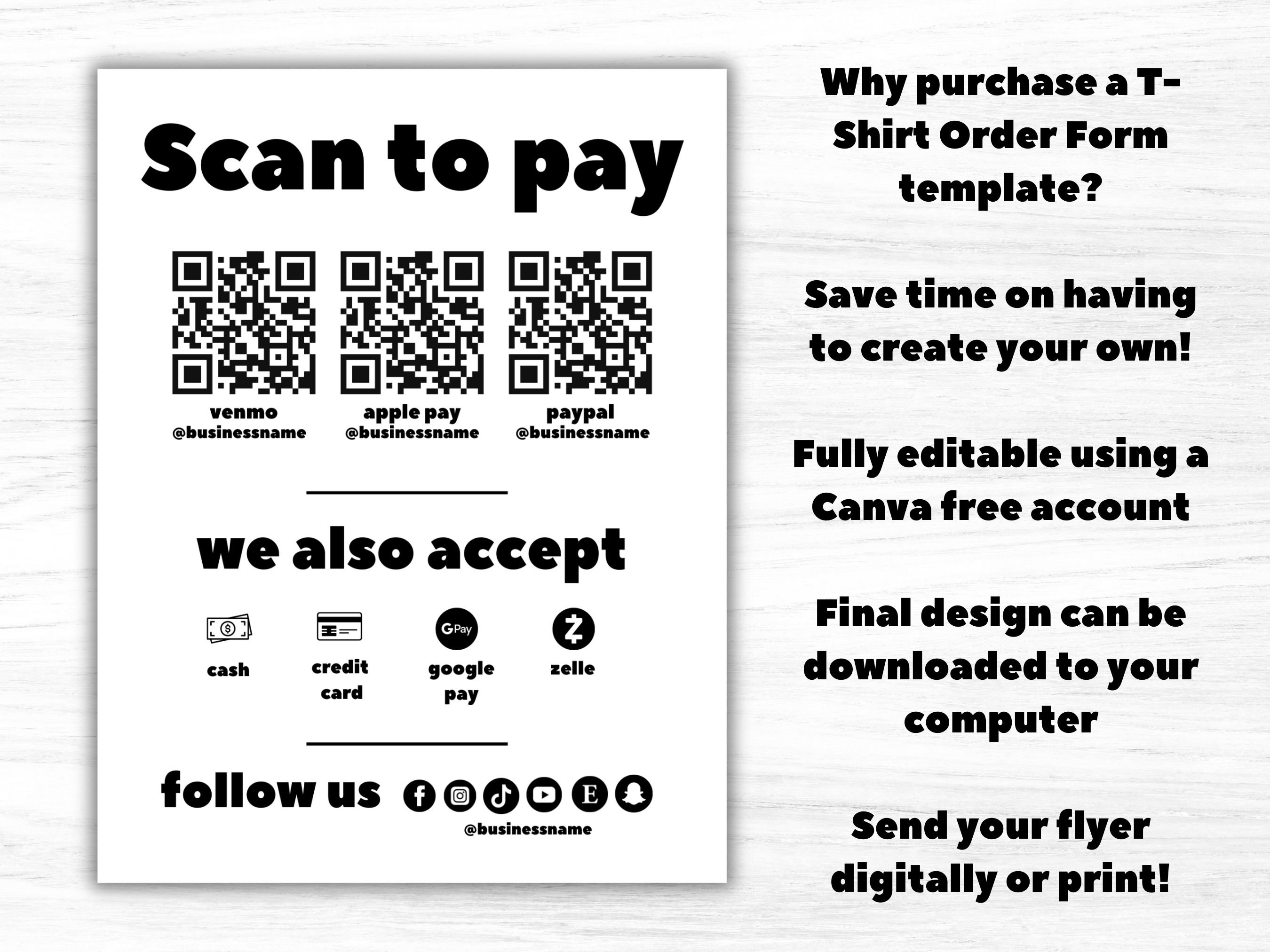 Scan to Pay Template Editable Sign QR Code Payment Method Printable - Etsy