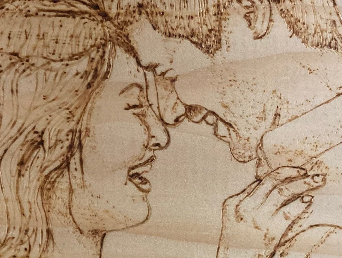Custom Portrait With Text Pyrography Wood Burned Photo; Wedding ...