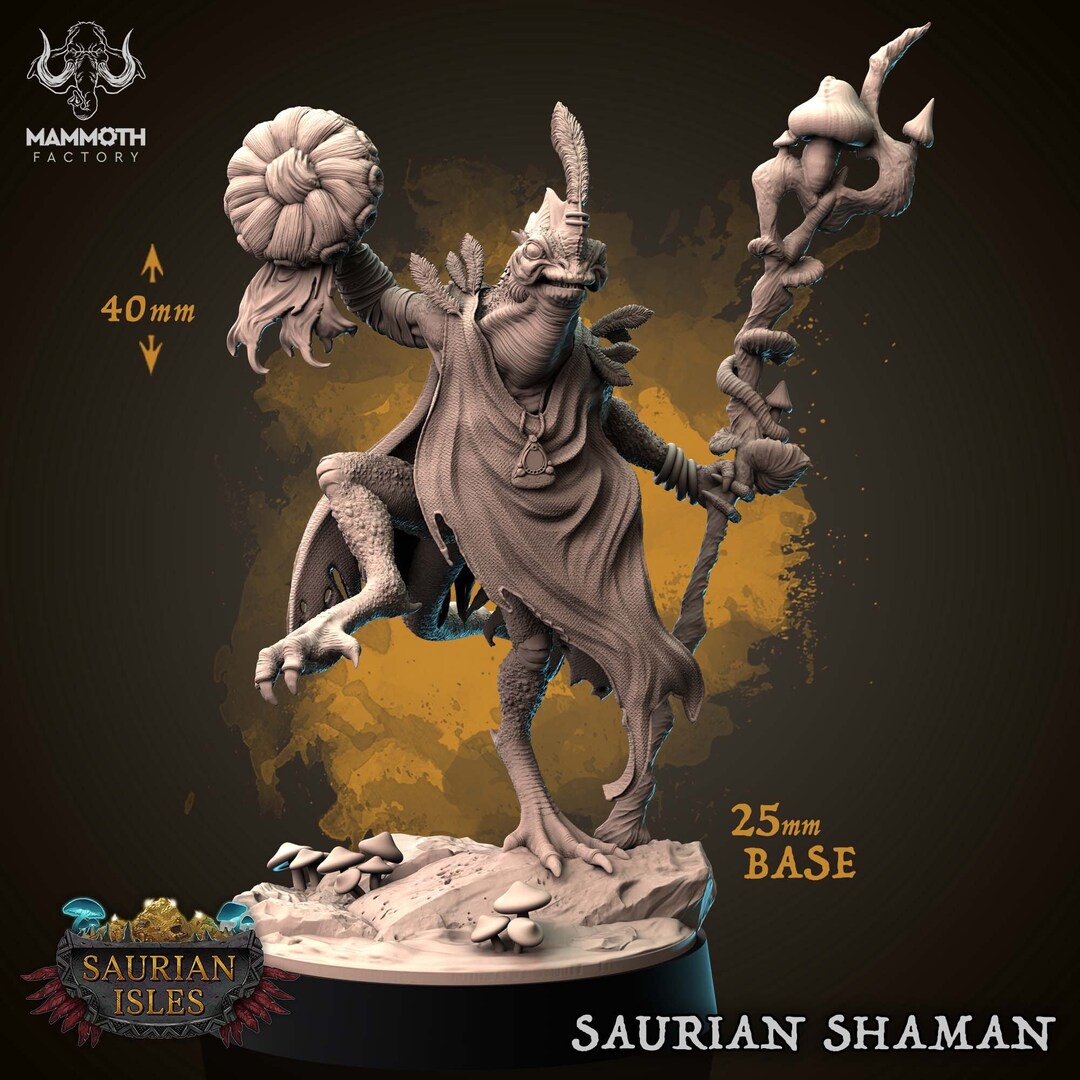 Saurian Shaman - 8k Resin Miniature - Mammoth Factory - Saurian Isles ...