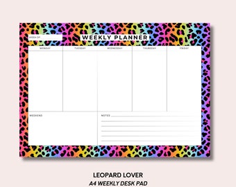 A4 Weekly Planner Desk Pad, Pink Leopard Print to Do List Organiser or ...