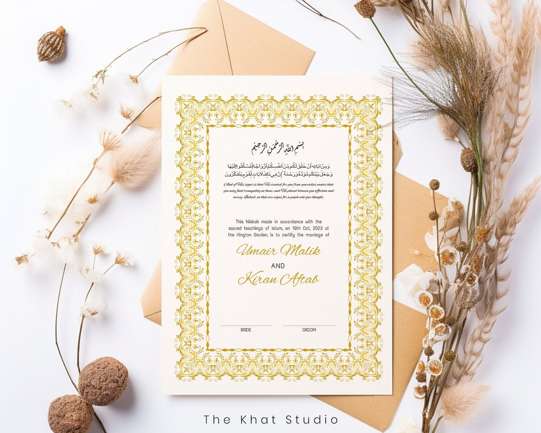 Personalised Nikah Nama Nikah Contract Template Nikkah Certificate ...