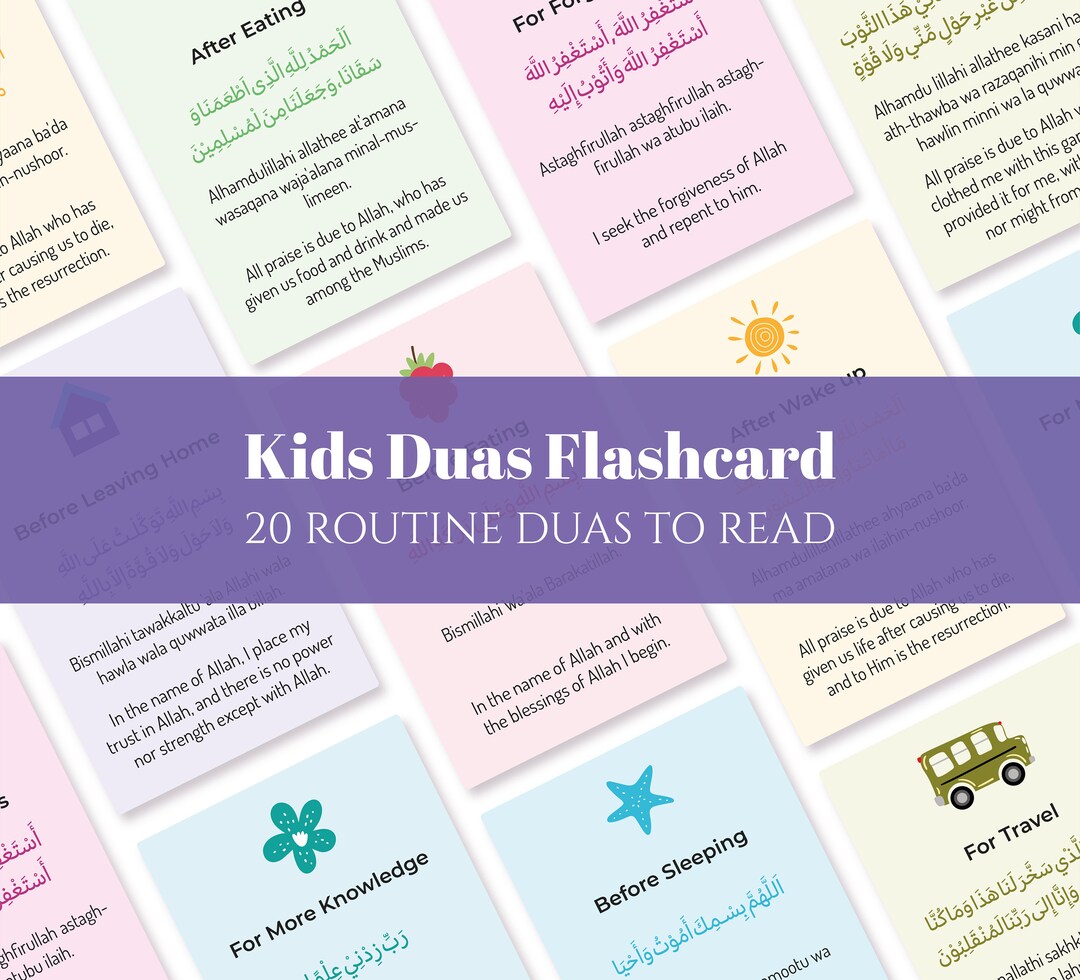 Islamic Dua Flashcards for Kids, 20 Printable Duas, Muslim Toddler ...
