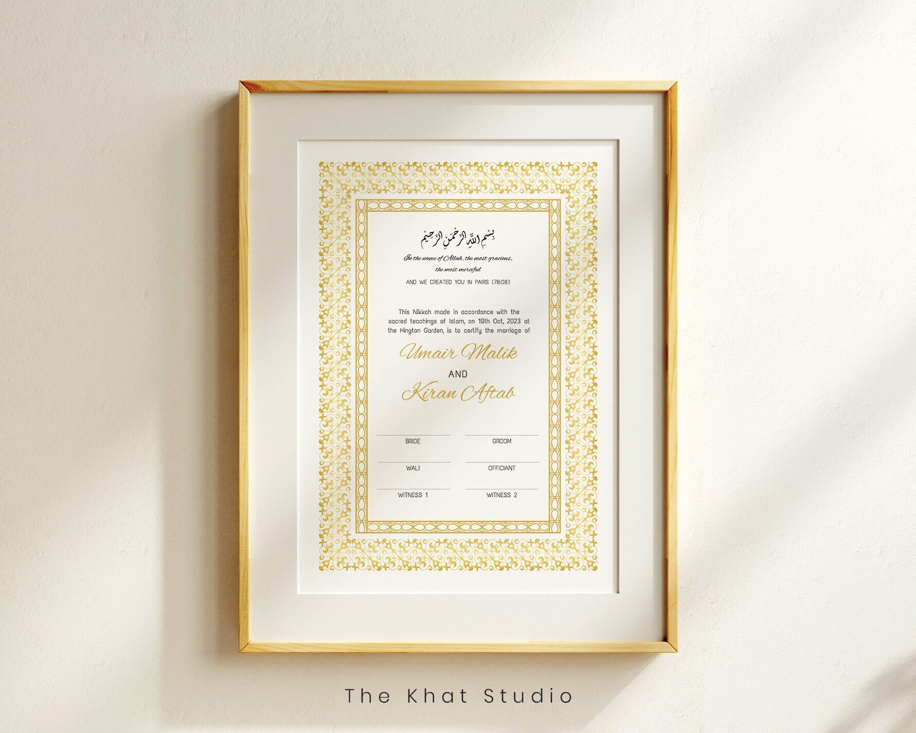 Gold Nikahnama Certificate: Islamic Wedding Contract (digital Download ...