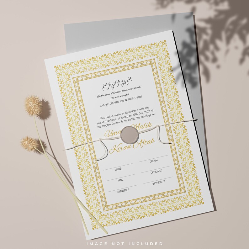 Gold Nikahnama Certificate: Islamic Wedding Contract (digital Download ...