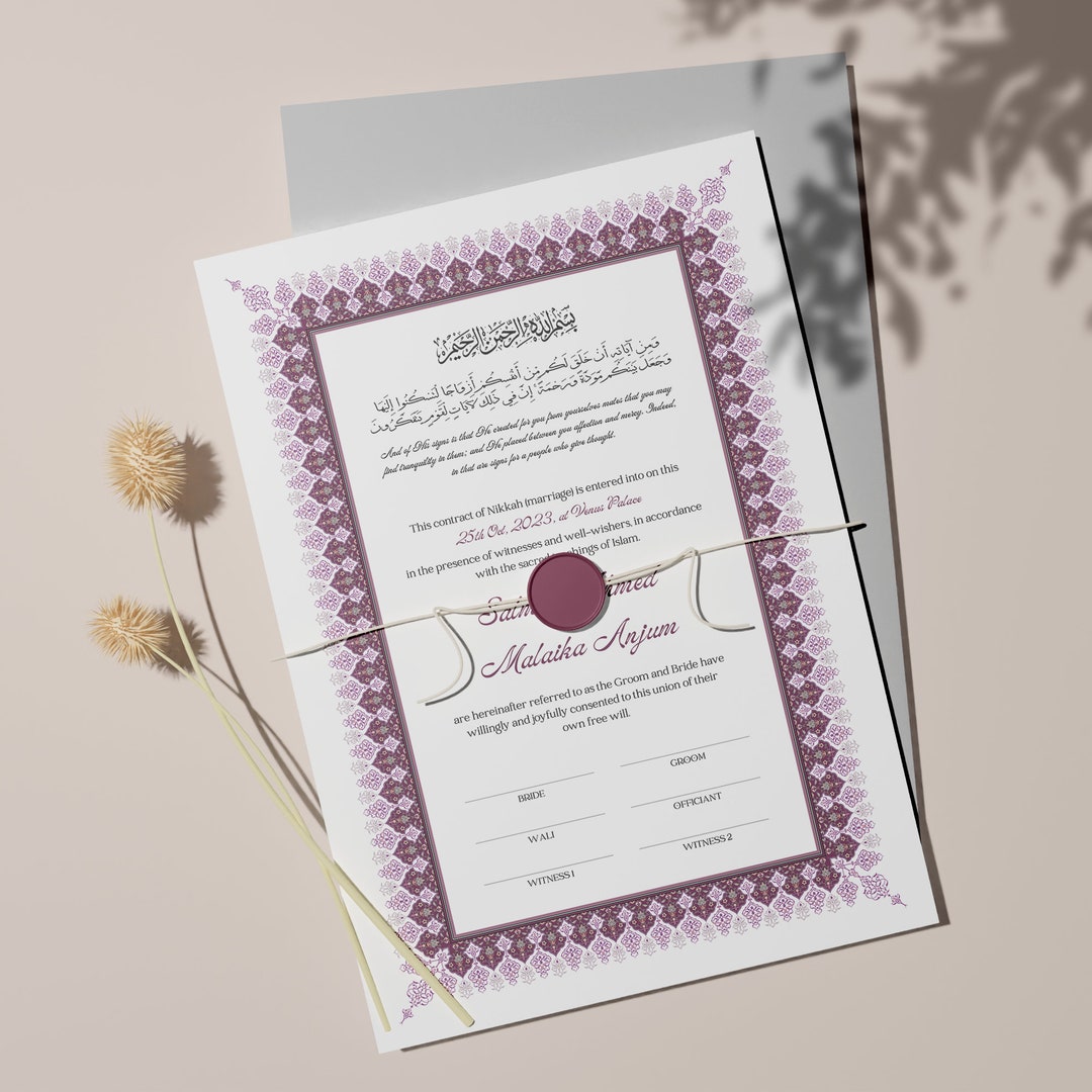 Elegant Nikah Certificate Template: Islamic Wedding Contract (digital ...