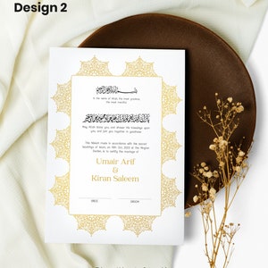 Nikkah Contract Gold Nikkah Wedding Contract Islamic Wedding Muslim Marriage Certificate Custom ...
