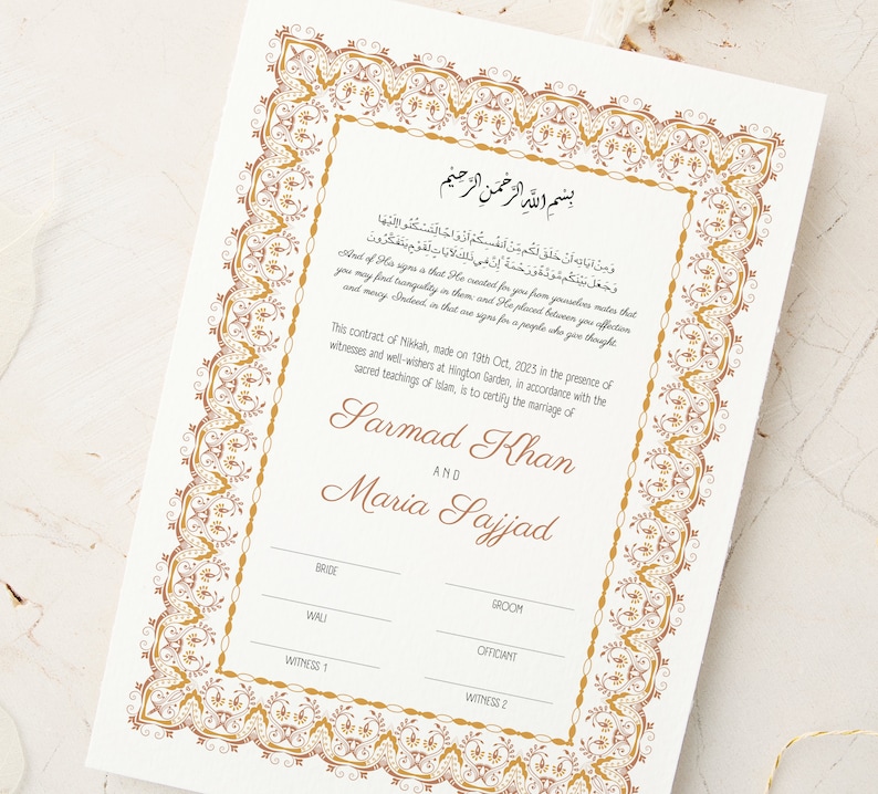 Custom Islamic Nikah Certificate: Muslim Wedding Contract (digital ...