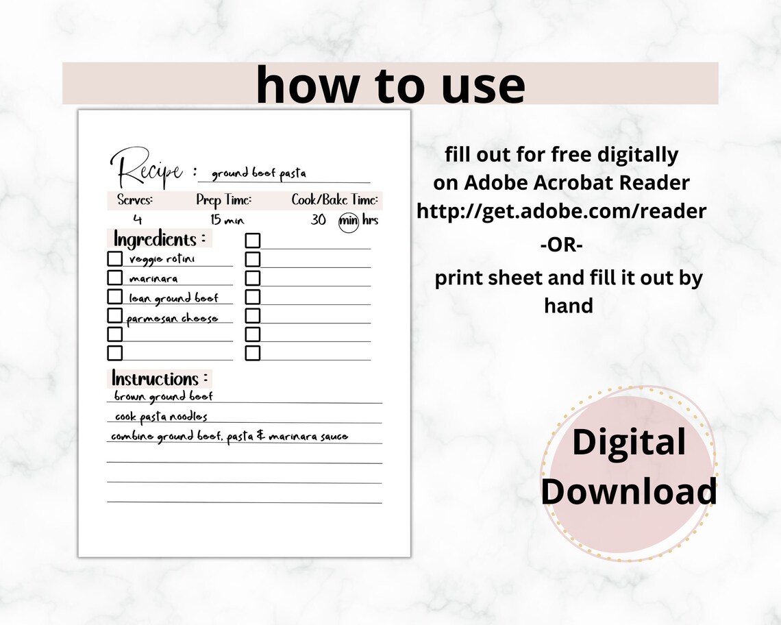 Recipe Template Printable Blank Recipe Sheet Recipe Planner 8.5 X 11 in ...
