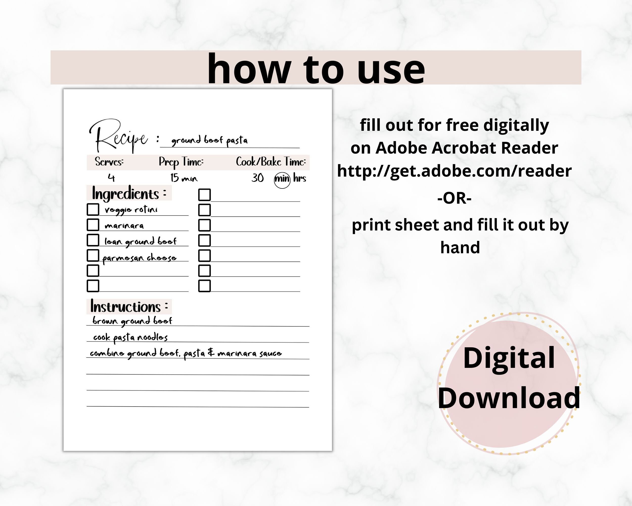 Recipe Template Printable Blank Recipe Sheet Recipe Planner 8.5 X 11 in ...