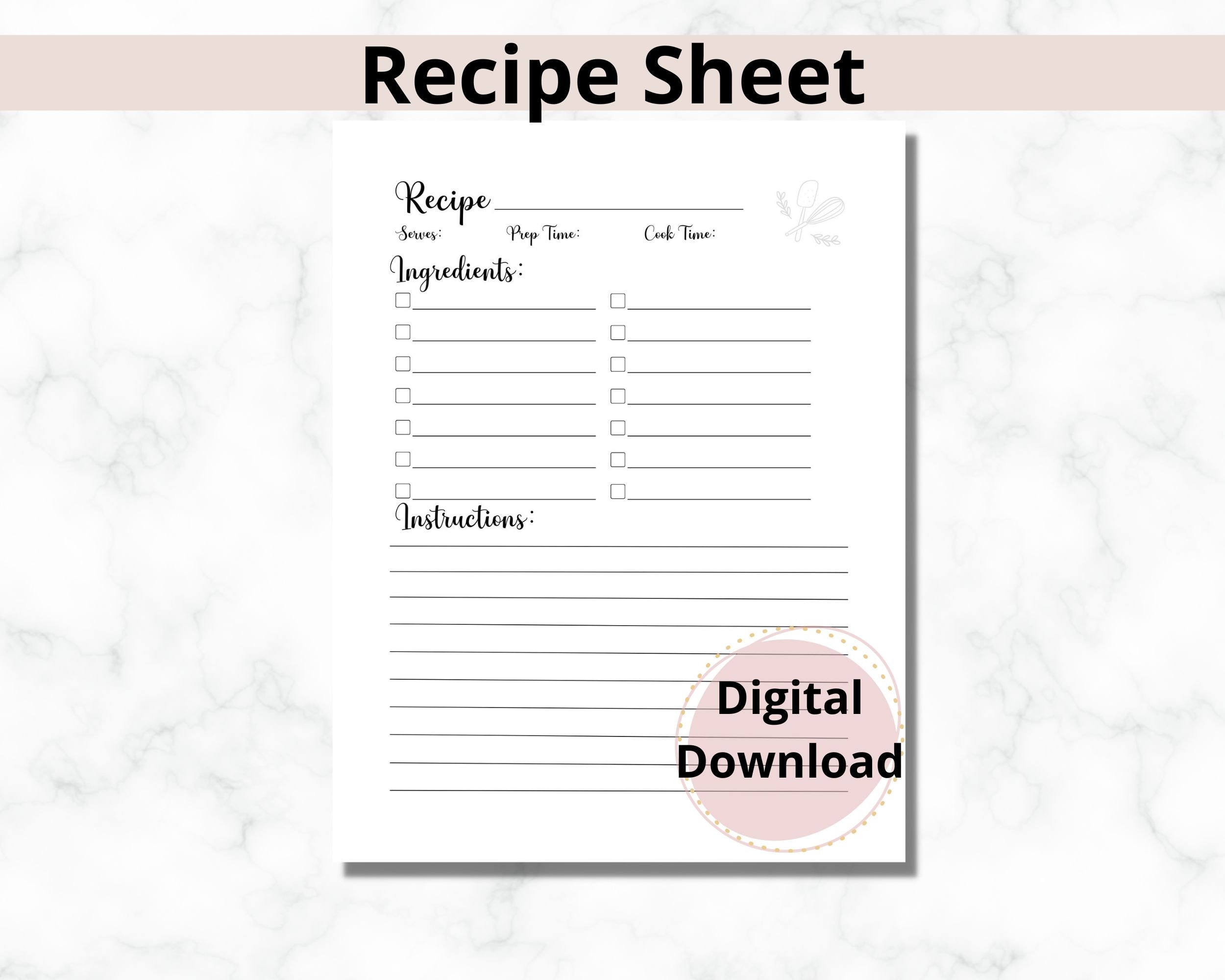 Recipe Printable, Recipe Sheet, New Recipe Printable - Etsy