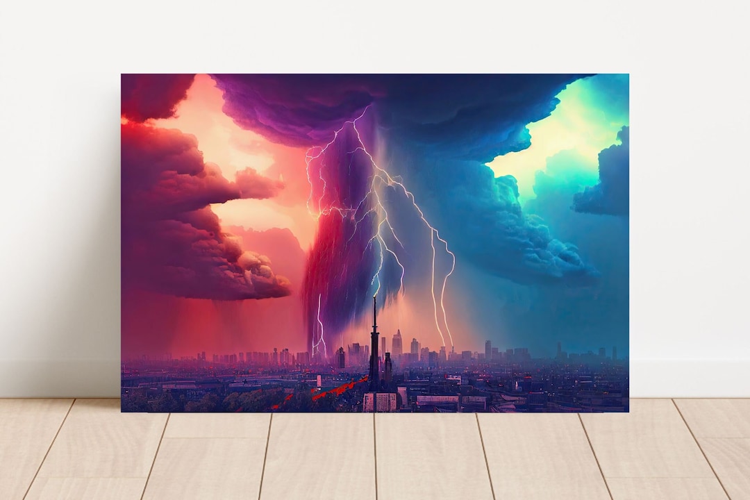 Thunderstorm Over City AI Generated Art Digital Download, Thunderstorm ...