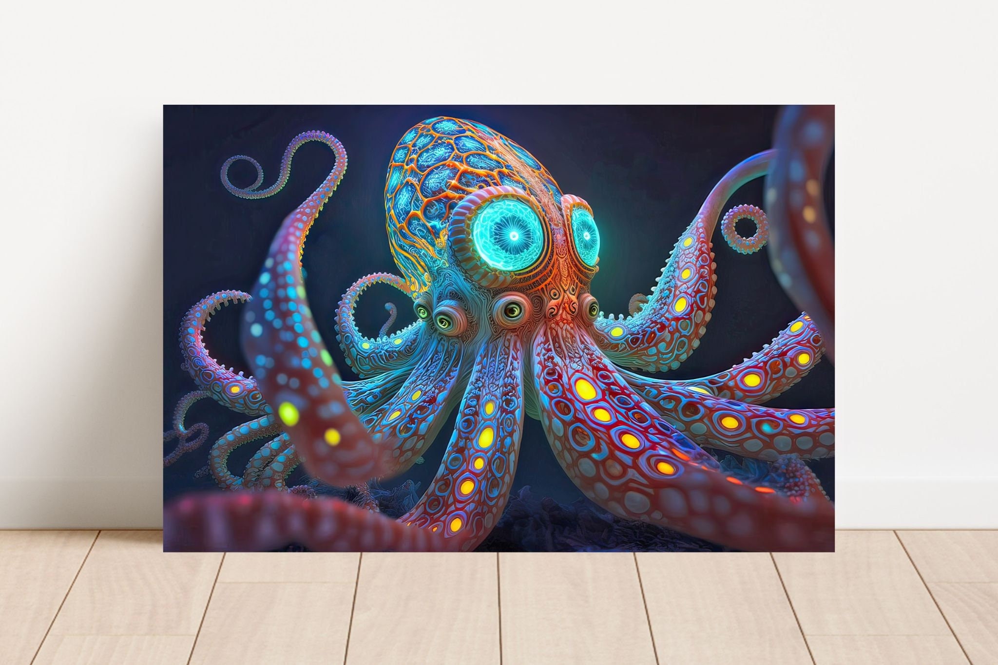Bioluminescent Octopus AI Generated Art, Octopus Art, Bioluminescent ...