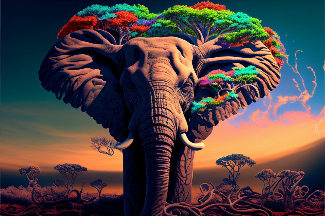Psychedelic Elephant AI Generated Digital Download, Elephant Art, Nature Art, Wall Décor, Cool ...