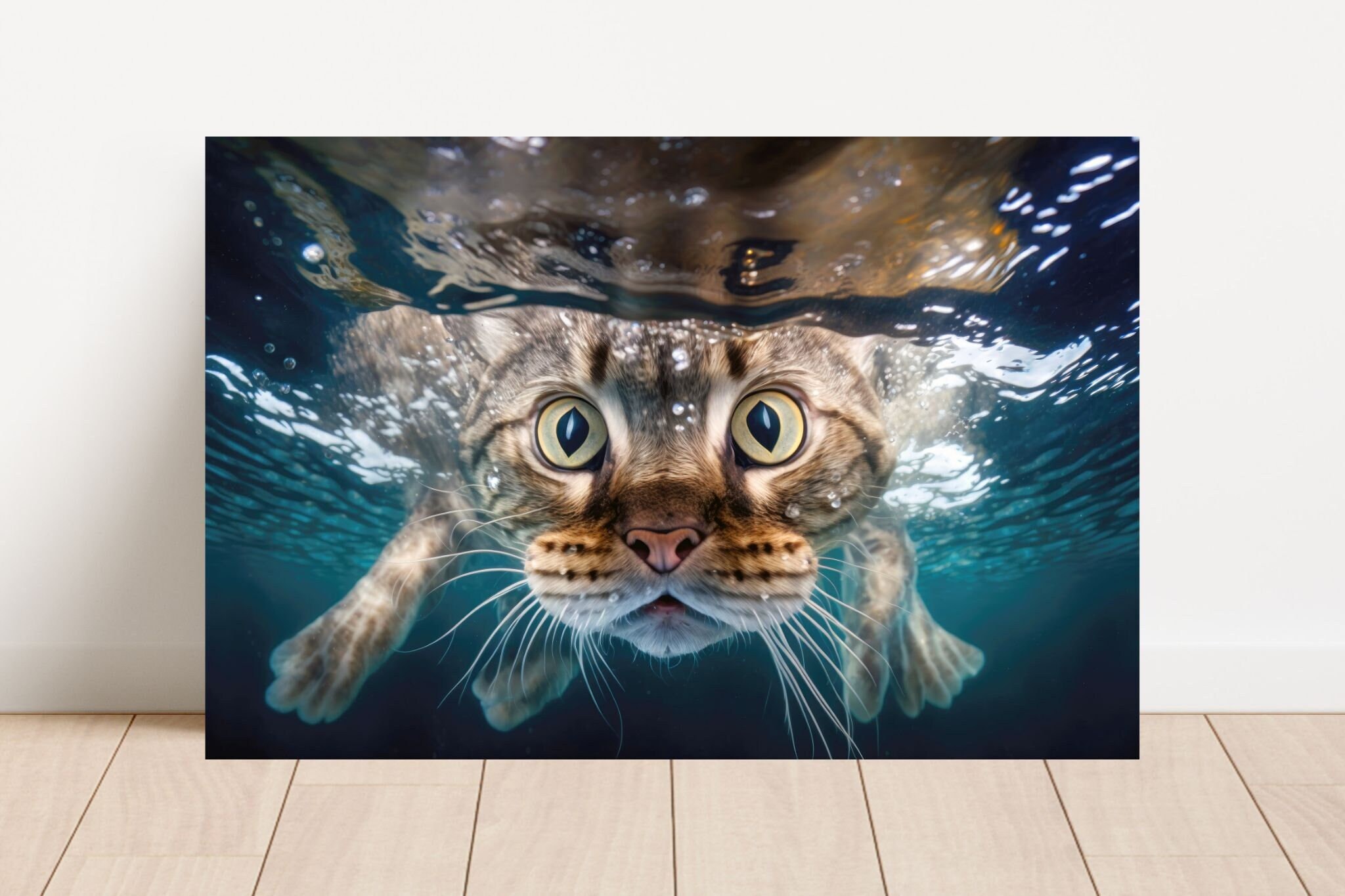 Underwater Cat Close up AI Generated Art, Cat Art, Funny Cat Art, Room ...