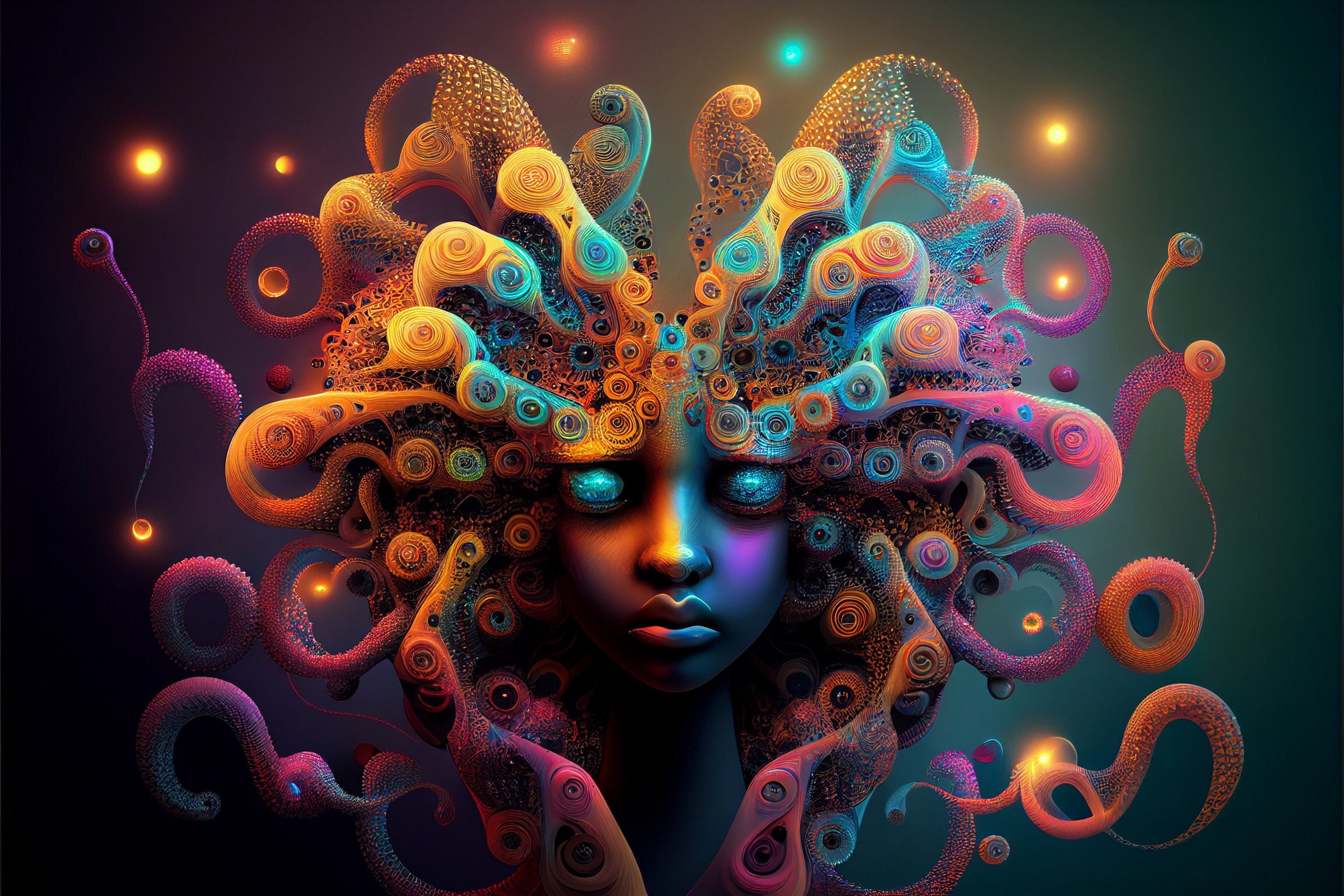 Trippy Fractal Face AI Generated Art, AI Art, Psychedelic Art, Fractal ...
