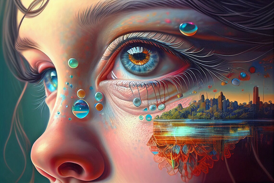 Hyperrealism Psychedelic Face AI Generated Art, Psychedelic Art, Female ...