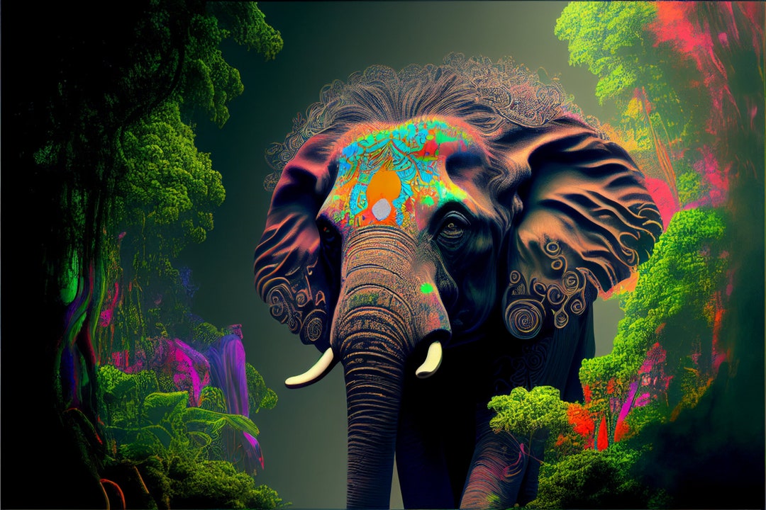 Psychedelic Elephant AI Generated Digital Download, Elephant Art ...