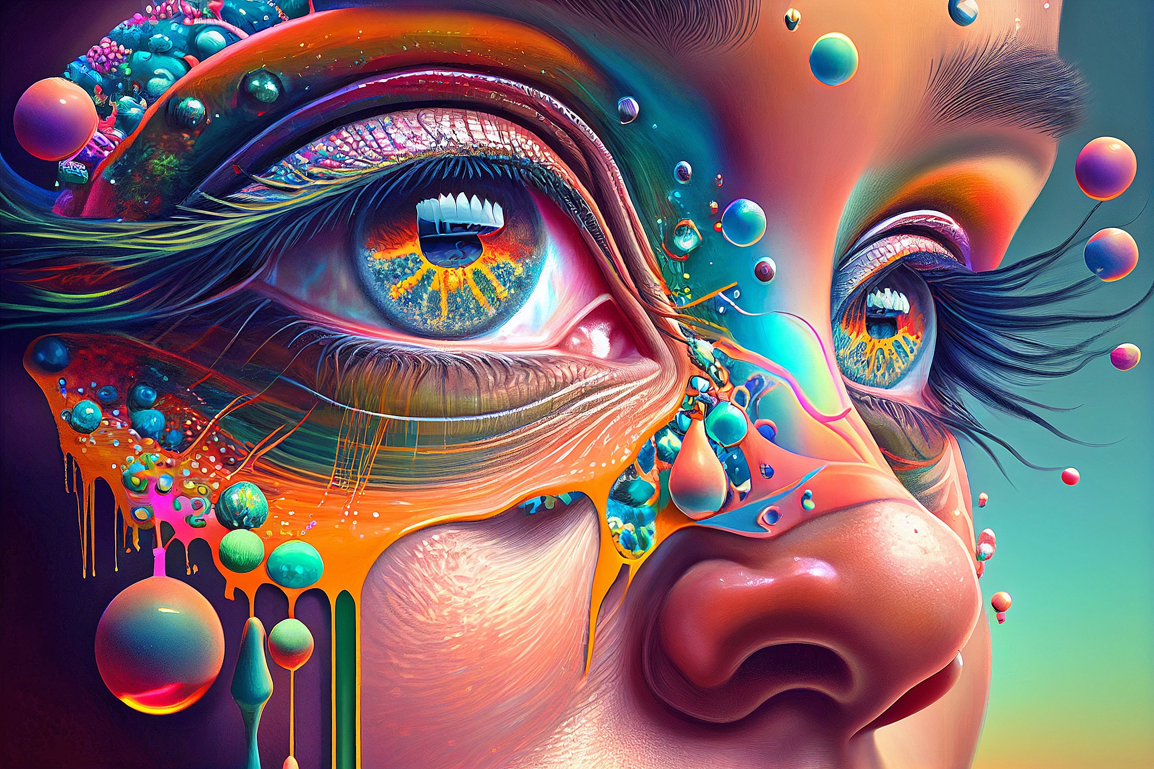 Hyperrealism Psychedelic Face AI Generated Art, Psychedelic Art, Female ...