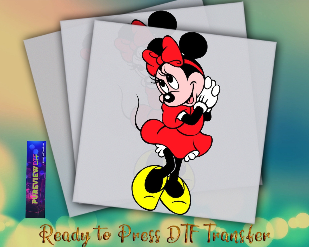 Minnie Mouse Ready to Press Heat Transfer, Minnie in Red Dress DTF ...