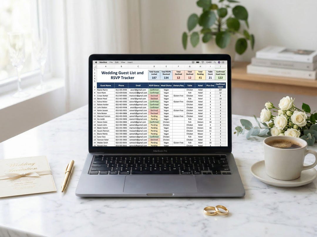 Wedding Guest List and RSVP Tracker Spreadsheet (excel, Google Sheets ...