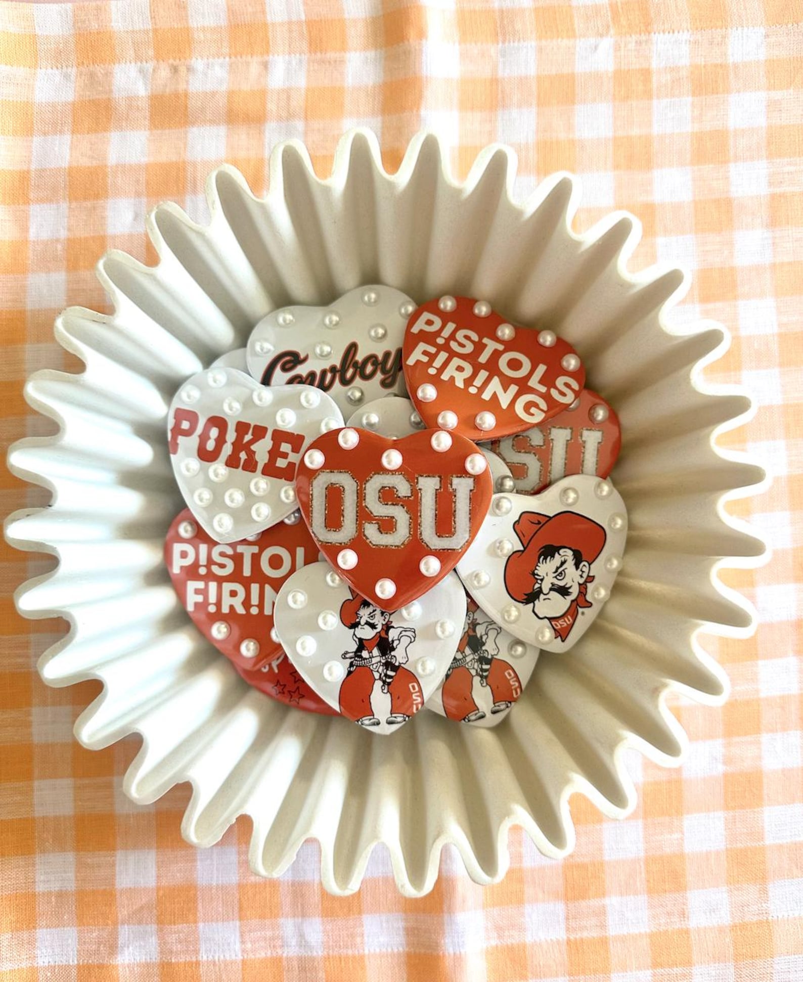 CUSTOM Pearl Heart Game Day Button OSU - Football Accessories - Spirit ...